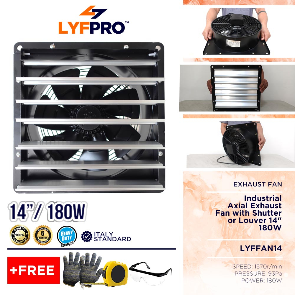 LYFPRO EUROPEAN STANDARD Industrial Axial Exhaust Fan with Shutter or Louver 14" LYFFAN14 FMAC ...