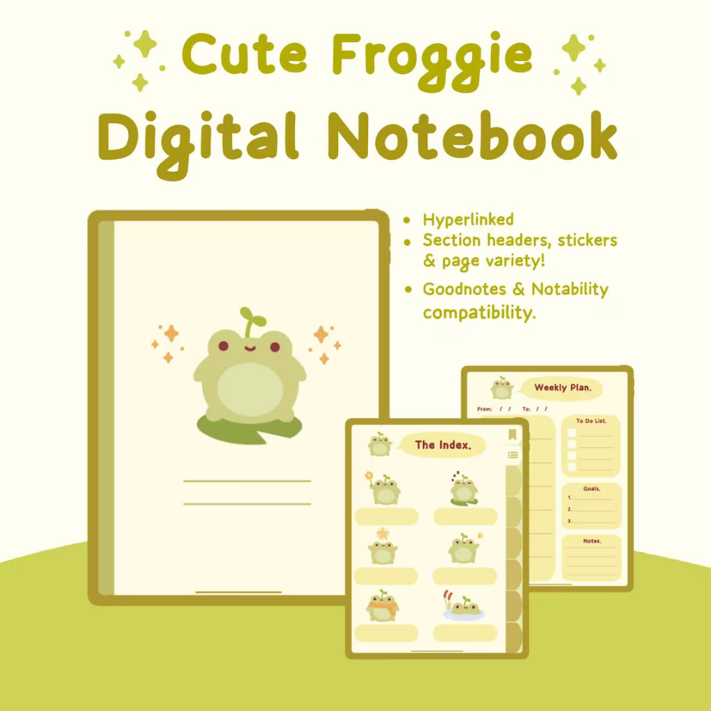 Cute Froggie Digital Notebook with Tabs, Digital Notebook, Student ...