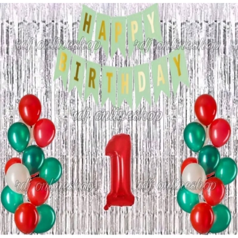 rdj#105 red green theme birthday set party decorations | Shopee Philippines