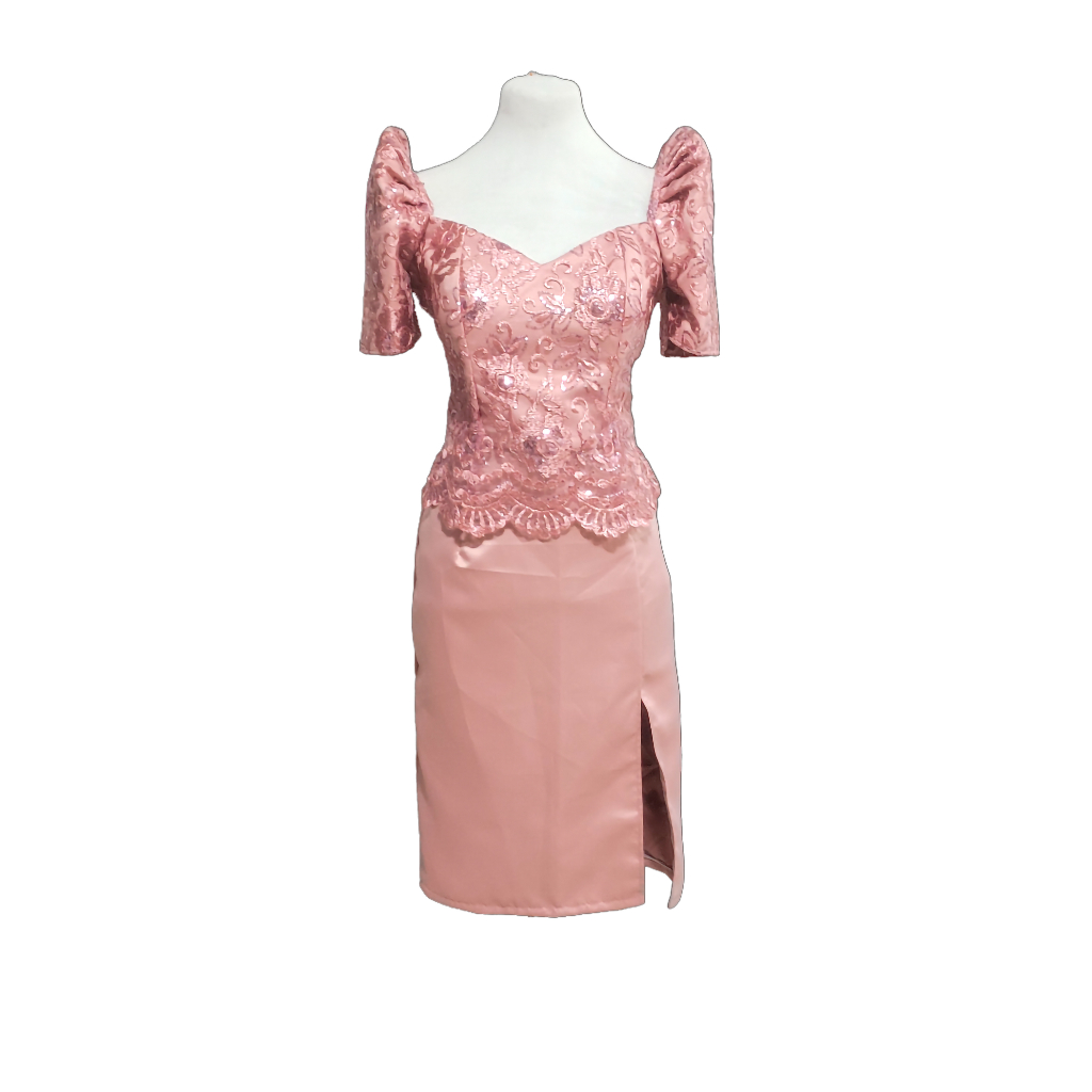 Modern Filipiniana Midi Dress Lace Top with Slit on the Skirt | Shopee ...