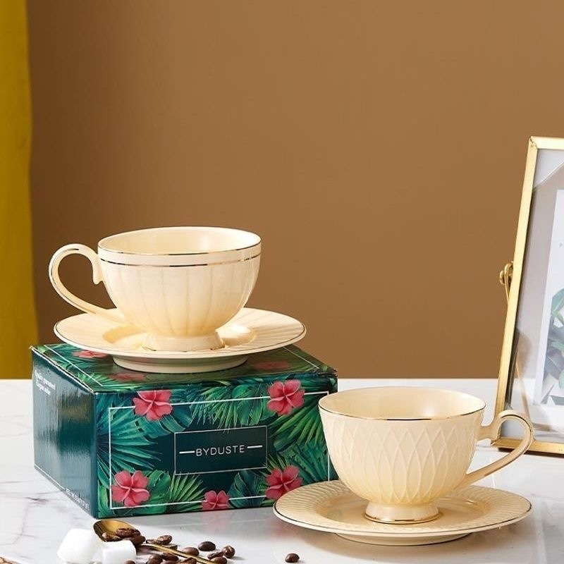 Bone China coffee cup and saucer set luxury painted gold gold mosaic ...