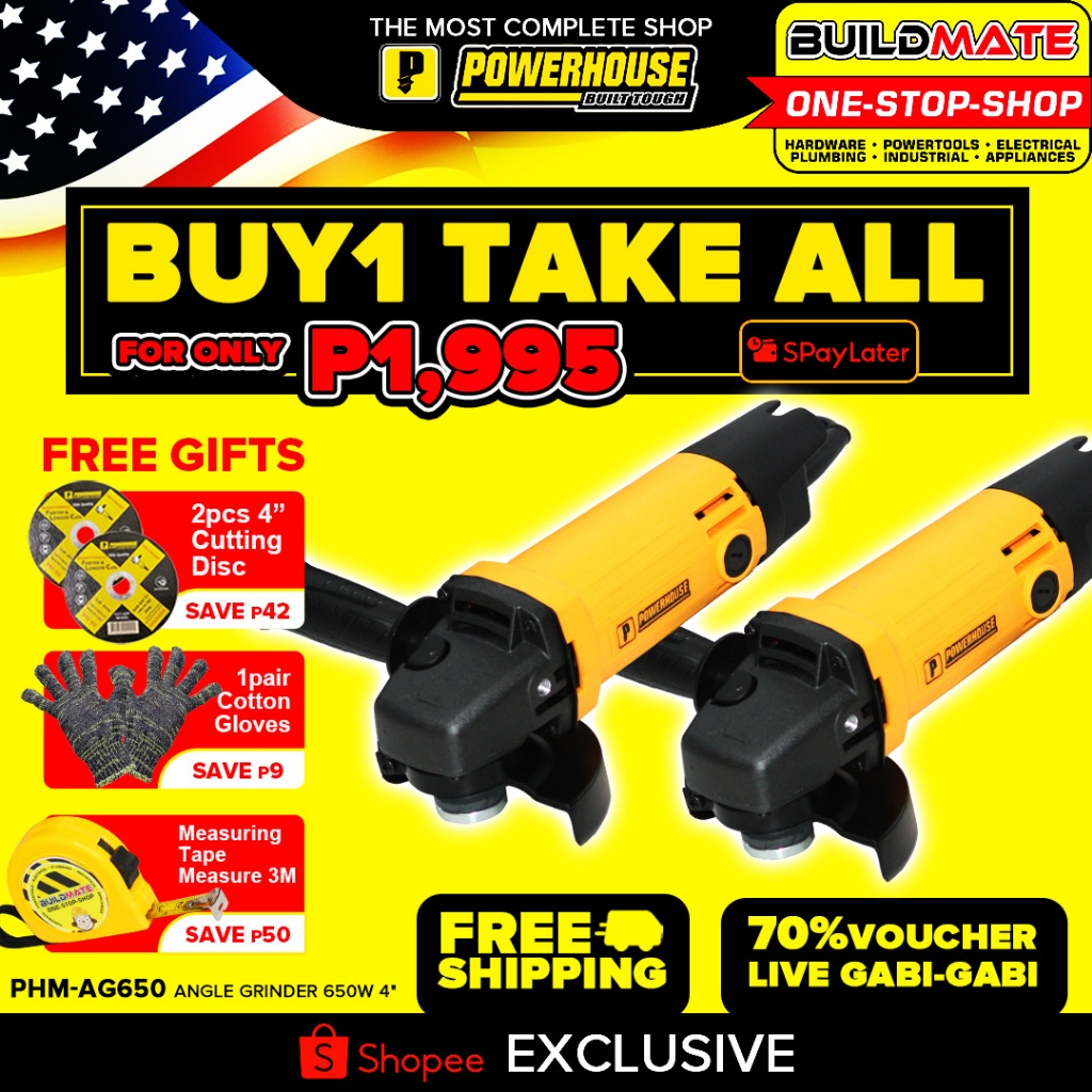 BUILDMATE Powerhouse 650W 4" Inch Angle Grinder Cutting Torque Force ...