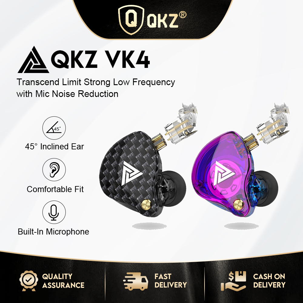 Qkz Vk4 Detachable Wired Headphone Copper Driver Hi-Fi Earphones with ...