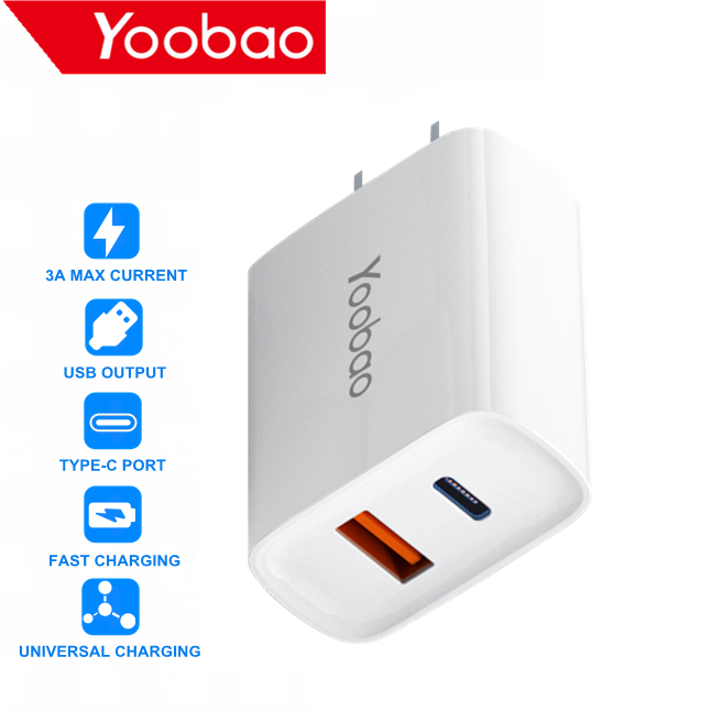 Yoobao Yad-C006b Fast Charging Type-C And Usb-A Port Adapter 20w ...