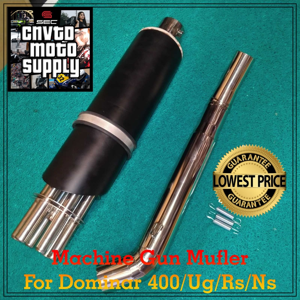 Dominar 400 / UG / RS / NS stainless elbow with machine gun muffler ...