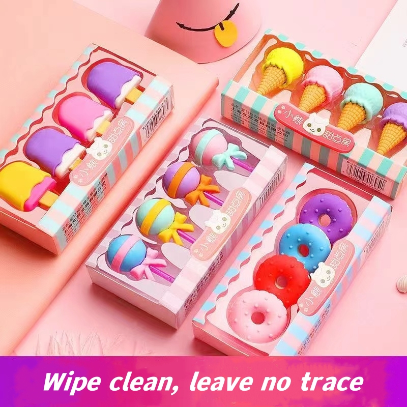 Cute Eraser Set Kawaii Rubber Dessert Eraser Creative Pencil Eraser ...