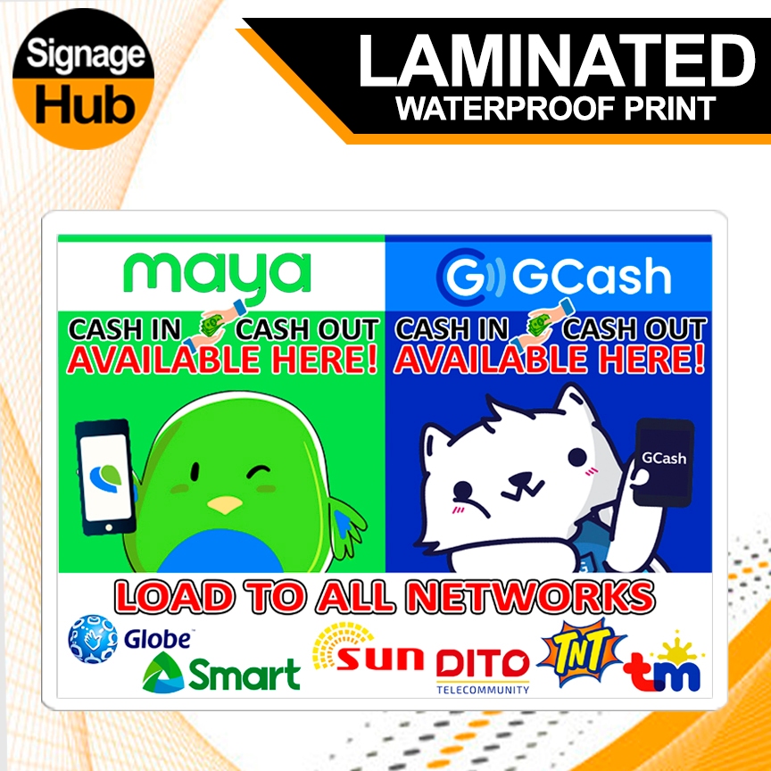 GCASH | MAYA with LOAD | Laminated or Tarpaulin Signage | A4 ( 8" X 11 ...