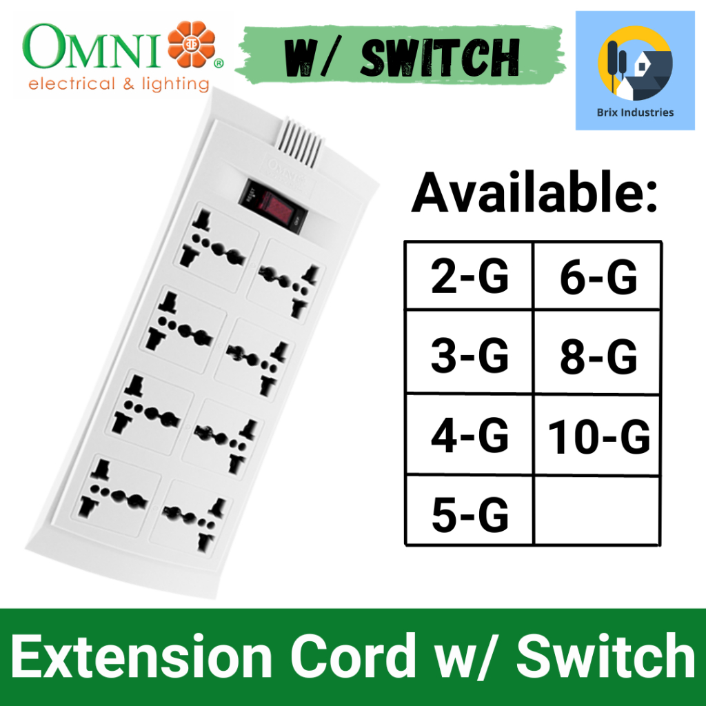 Omni Universal Outlet Extension Cord with Master Switch 2, 3, 4, 5, 6 ...