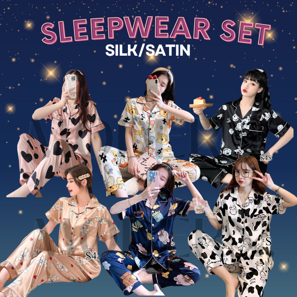 SISSY New Printed Ice Silk Satin Sleepwear Terno Pajama (Short Sleeves ...