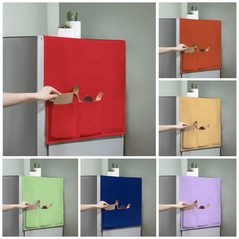 REF COVER PLAIN AND PRINTED Refrigerator Dust Proof Cover with Pockets ...