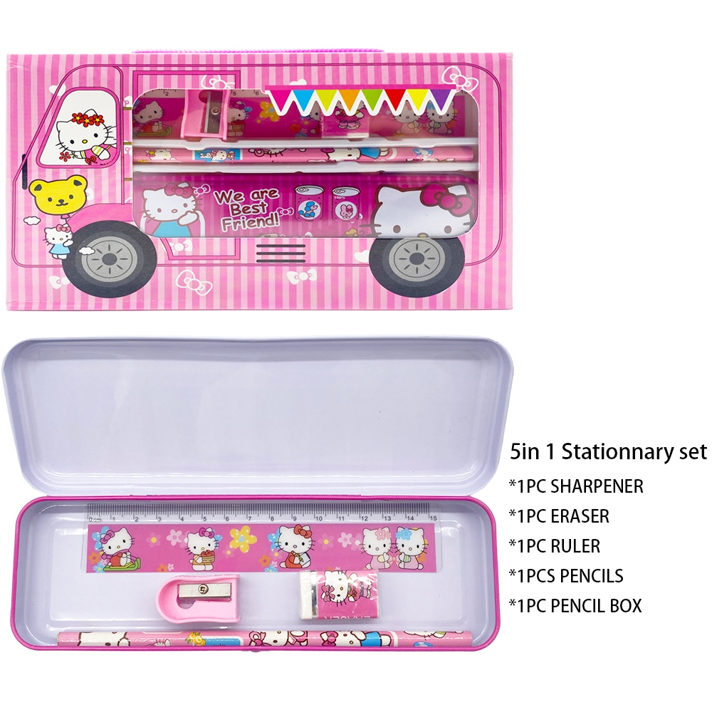 Pencil Box Cartoon School Set Cute Stationery Set Pencil Ruler Eraser ...