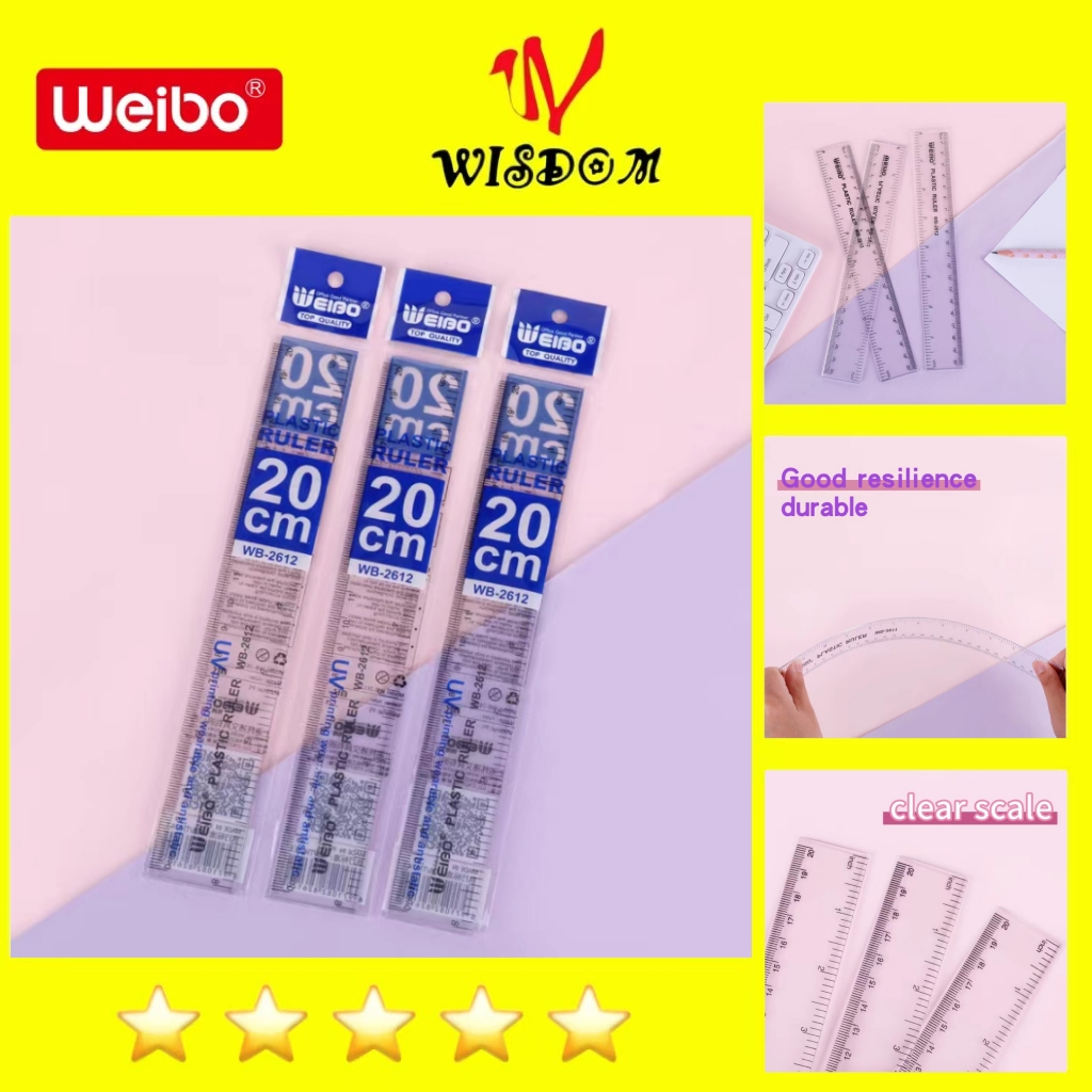 WISDOM WEIBO WB-2612 1PCS 20CM THICK PLASTIC RULER SCHOOL SUPPLIES ...
