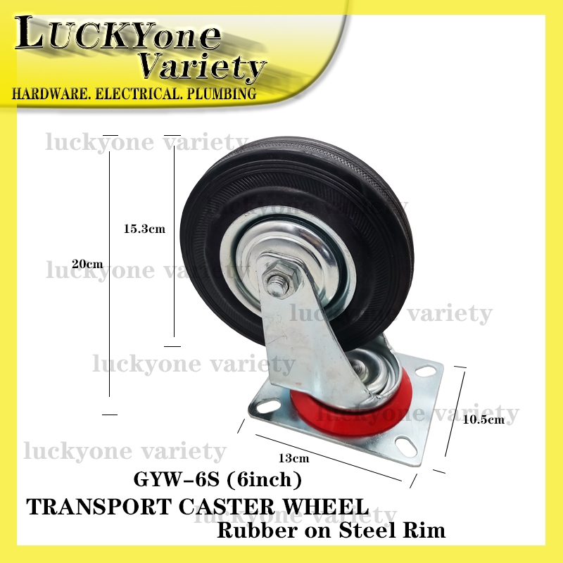 TRANSPORT CASTER WHEEL RUBBER ON STEEL RIM GYW-6/8/10INCH (SWIVEL ...