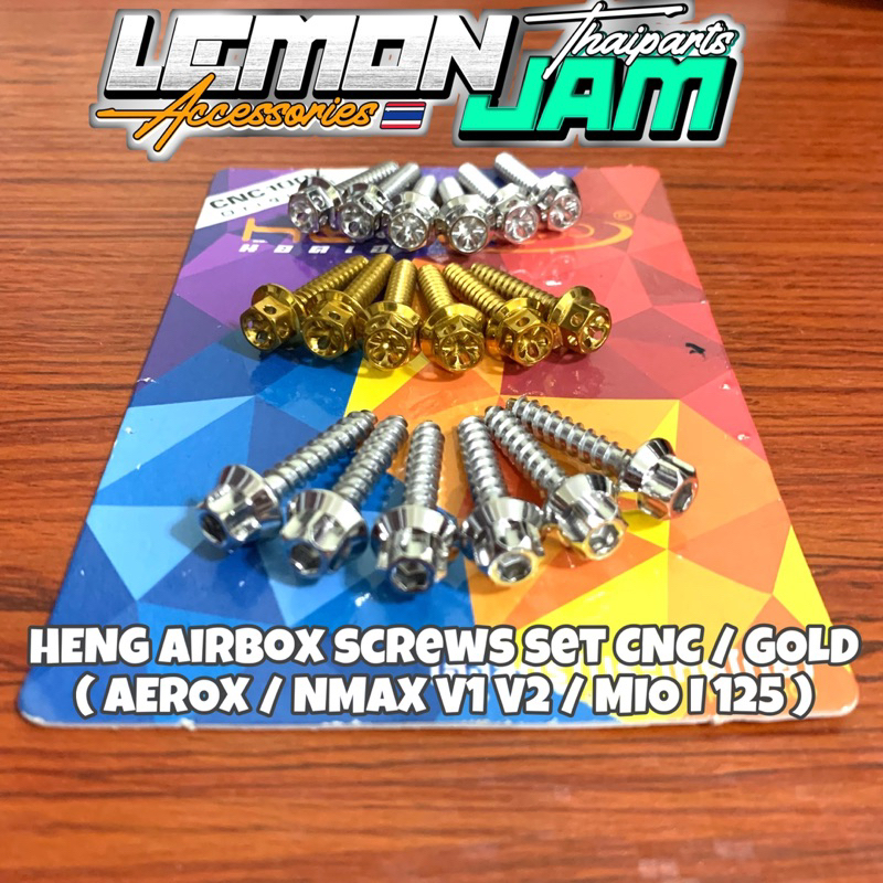 HENG AIRBOX BOLTS SET CNC NMAX / AEROX / MIO I 125 / GOLD / SILVER | Shopee Philippines