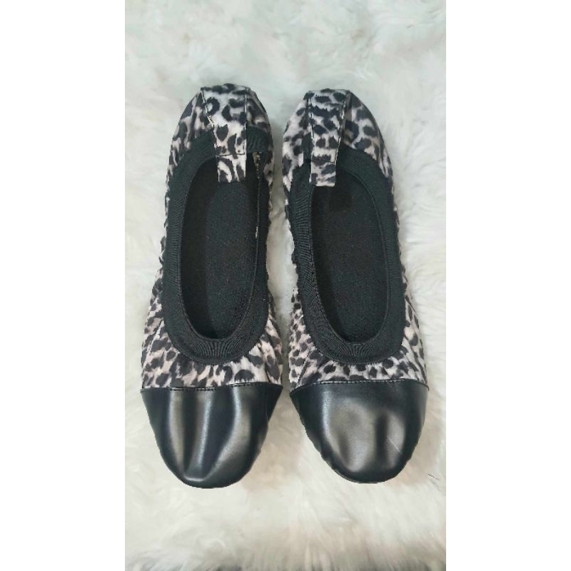 Foldable Garterized Flat Doll Shoes For Women Leopard Black Captoe ...