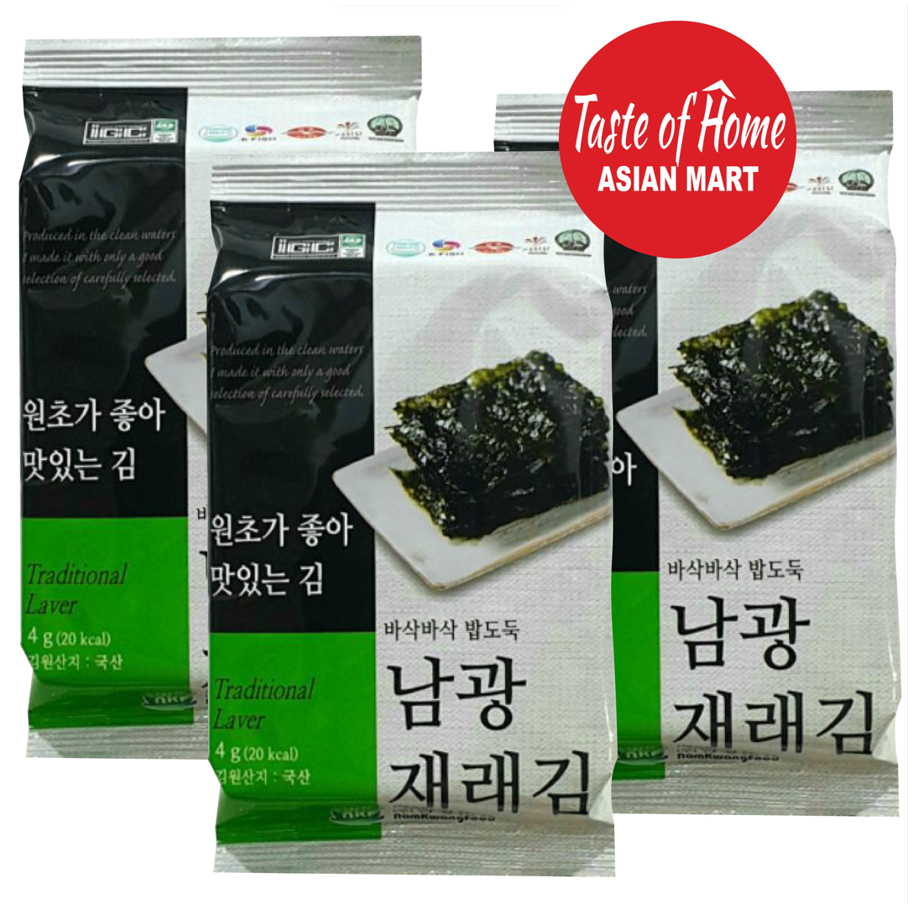 Namkwang Korean Traditional Roasted Seaweed (3 Pouches per Pack) 4g x 3 ...