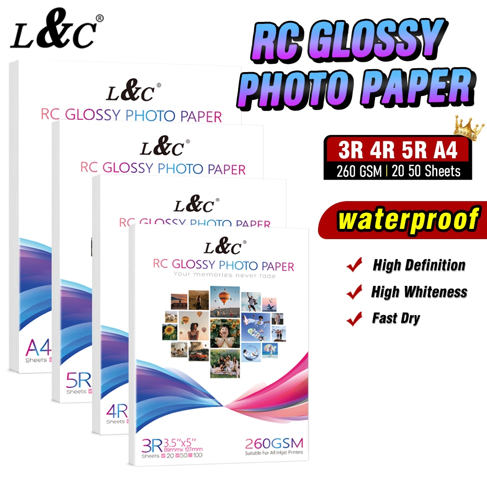 L&C Photo Paper 260gsm RC Photo Paper Glossy A4 5R 4R 3R Size Resin ...