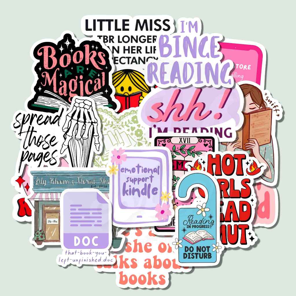 Bookworm Stickers 4 | Bookish Reading Kindle Decor Waterproof ...