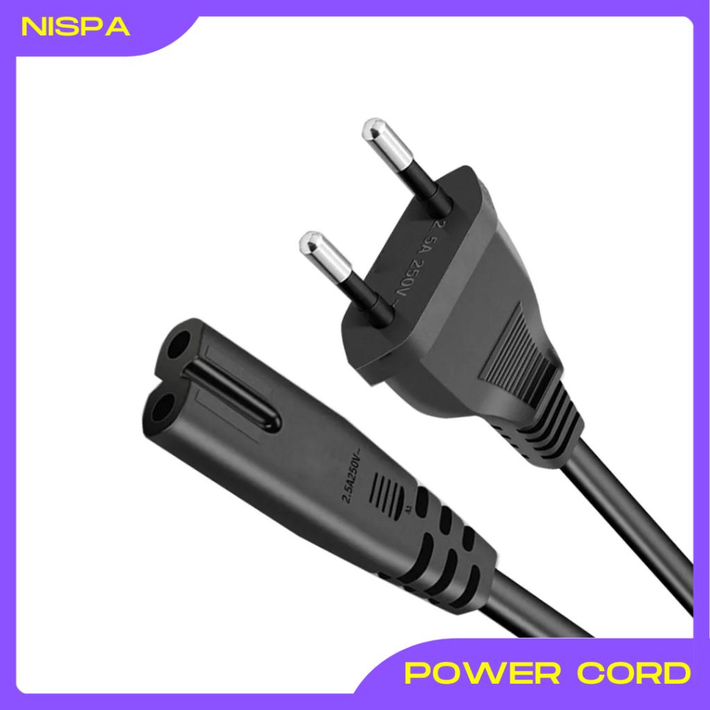 1.5m AC Power Cord EU 2 Pin Type Plug Power Cable Black Universal Power ...