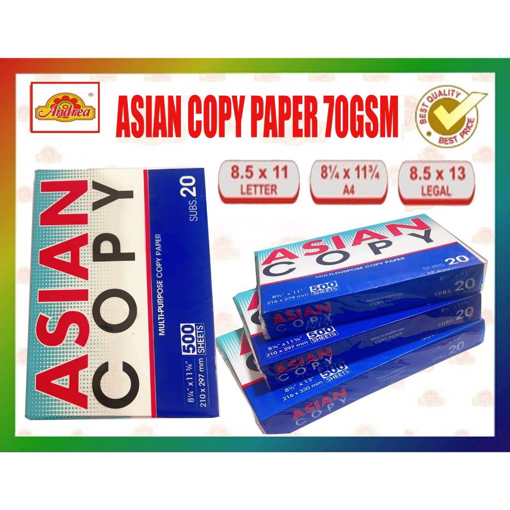 Asian Copy Multipurpose Copy Paper Subs 20 70 GSM | Andrea | Shopee ...
