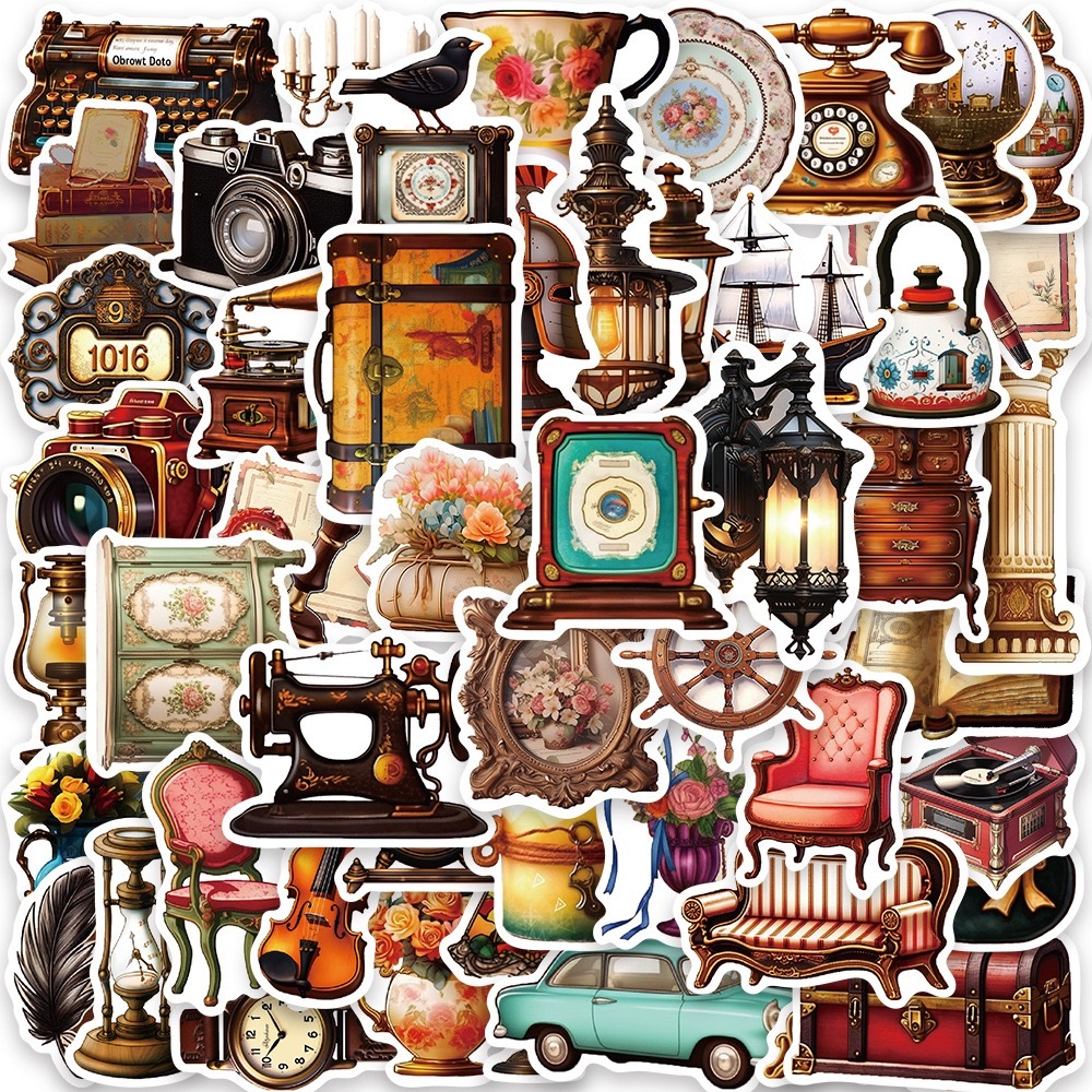50pcs Old Traditional Classic Objects Retro Sticker Laptop Phone ...