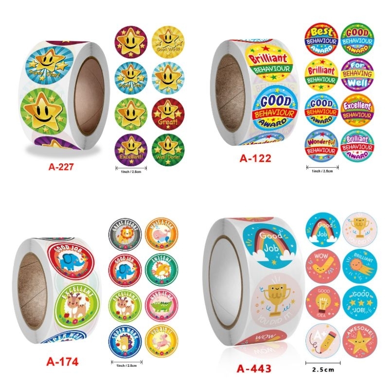 500pcs Round Shape 2.5cm Cute Good Job Children's toys reward incentive ...