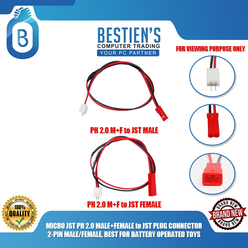 MICRO JST PH 2.0 MALE+FEMALE to JST PLUG CONNECTOR 2-PIN MALE/FEMALE ...