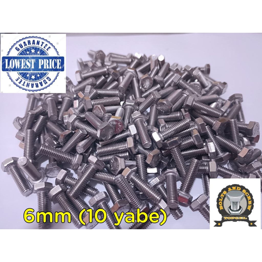 Stainless steel 6mm Price is per 10 sets bolts and nuts (10 yabe ...