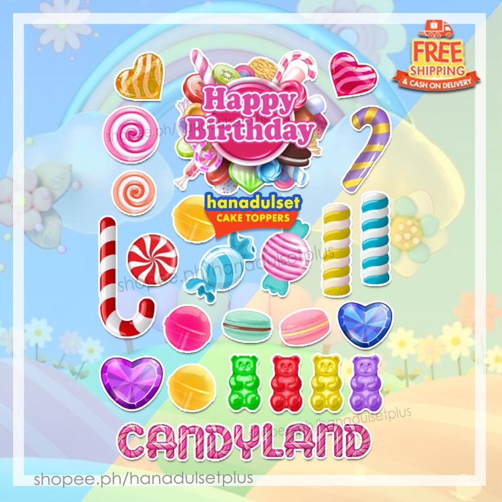 Candy Land Cup Cake Toppers | Cake Toppers SET | Happy Birthday ...