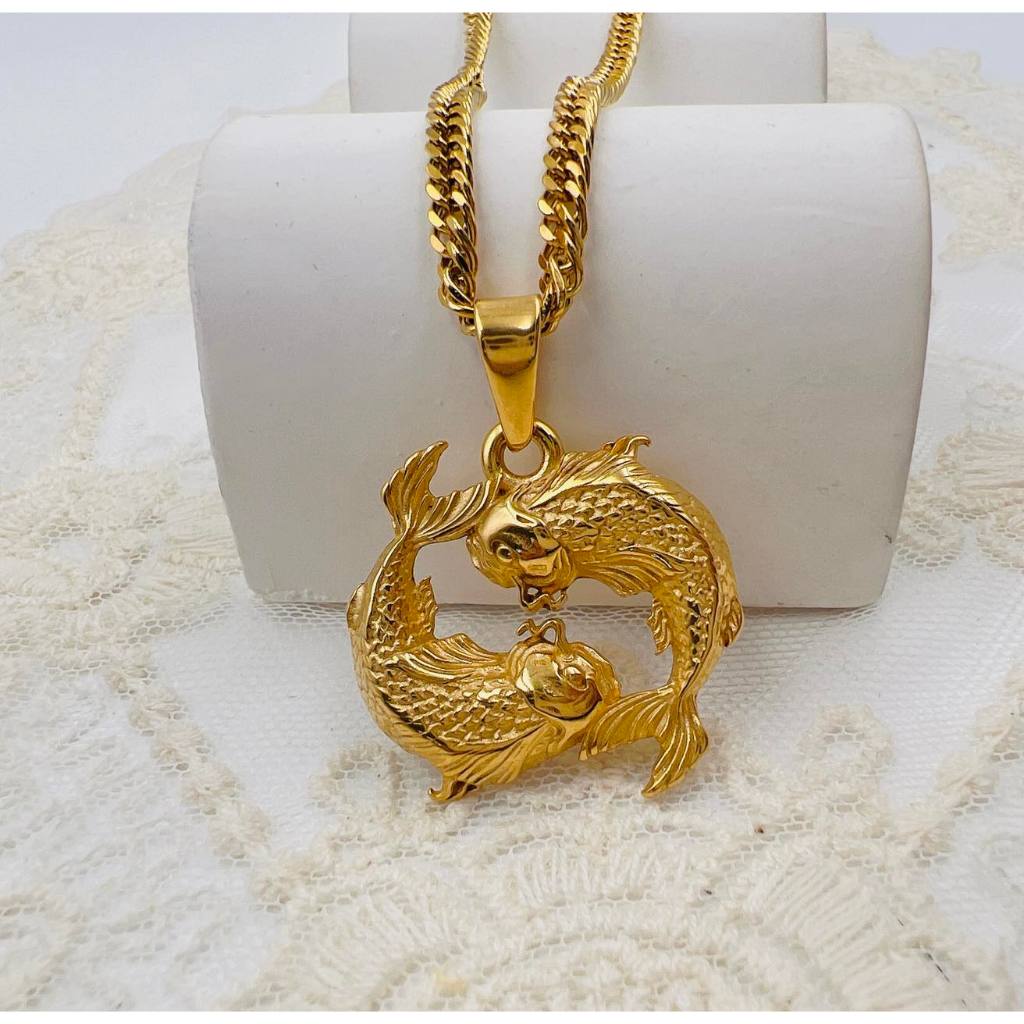 KayangKaya Koi Fish Pisces&Chinese Dragon Gold Plated Stainless Steel ...