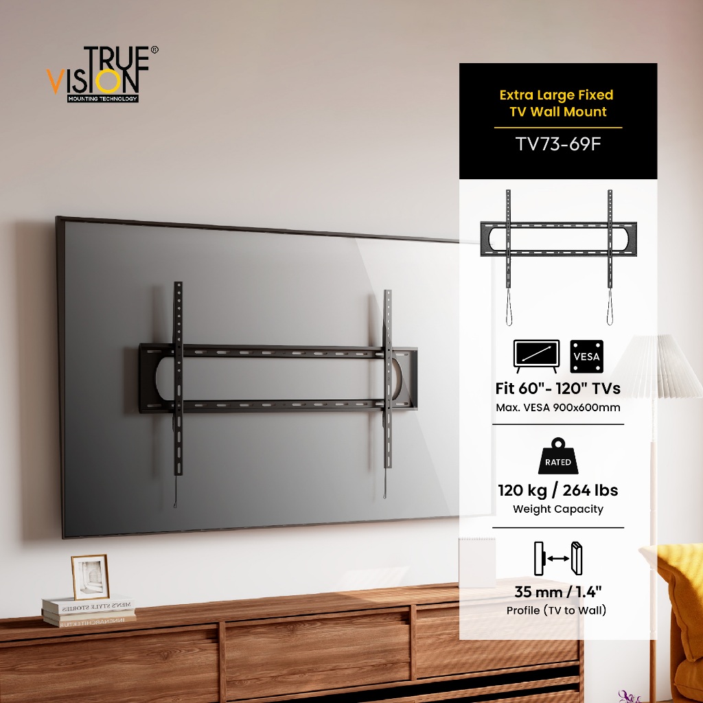True Vision Extra Large Fixed TV Wall Mount for 60”-120” TV73-69F ...