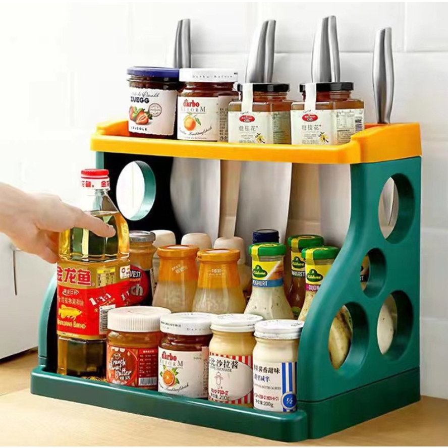 PD 2 Layer Kitchen Spice Seasoning Condiments Organizer Shelf Cabinet ...