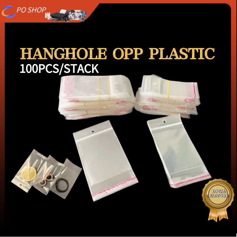 100pcs OPP Plastic bags Plastic With Liner Adhesive and Hole Hang Tag ...