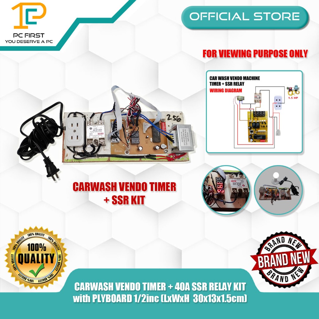 PC FIRST CARWASH VENDO TIMER + 40A SSR RELAY KIT with PLYBOARD 1/2inc ...