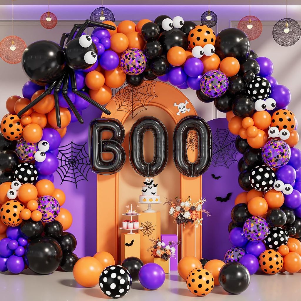 Halloween Balloon Garland with BOO Balloons, Halloween Spider Web, 3D ...