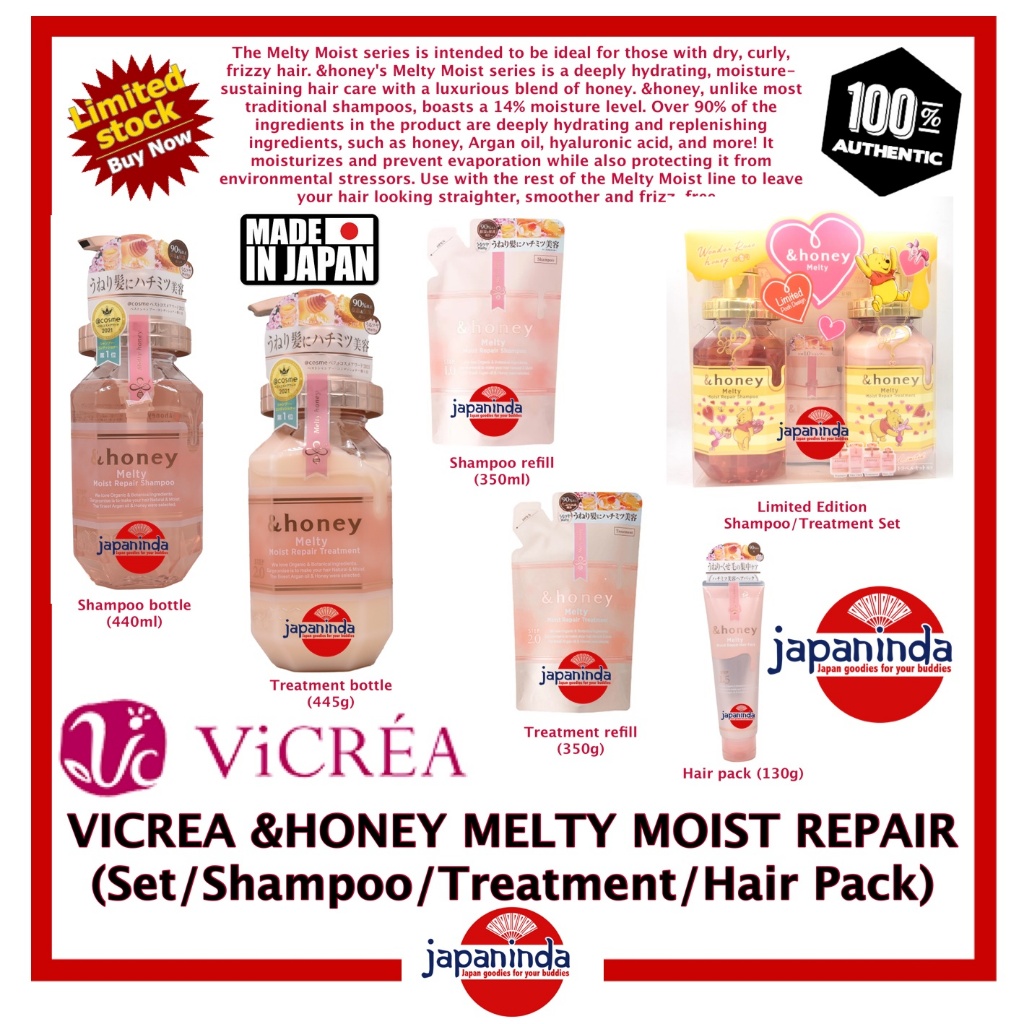 VICREA &HONEY MELTY MOIST REPAIR (Set/Shampoo/Treatment/Hair pack) 100% Authentic / Made in ...