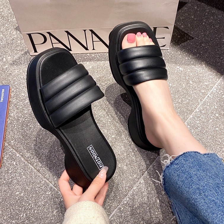 Thick Sole Casual Rubber Slipper One-Strap Slide Sandals for Women ...