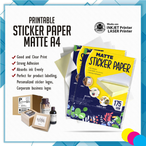 Matte / Kraft Label Photo Sticker Paper A4 Size 175gsm (20 Sheets Pack ...