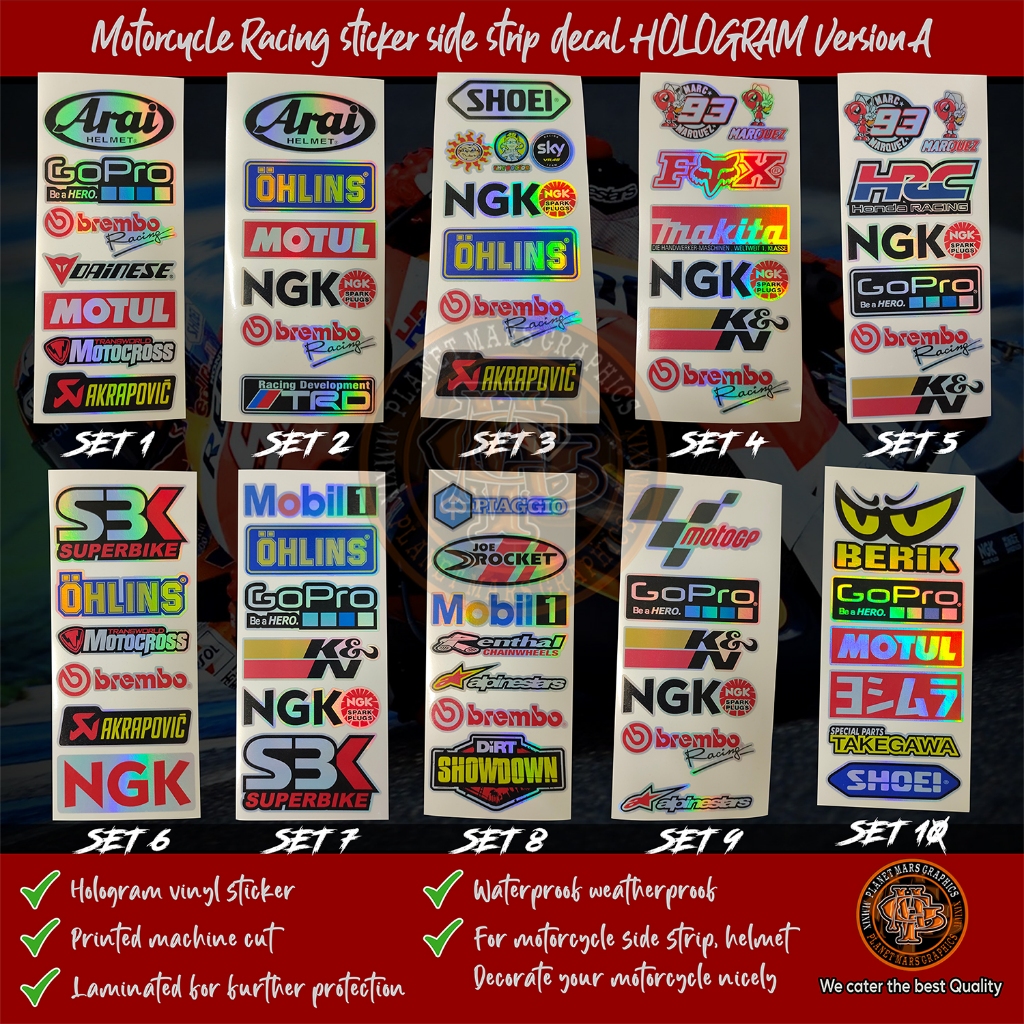 HOLOGRAM MOTORCYCLE SIDE STRIP FAIRINGS RACING STICKER SET 6PCS PER SET ...
