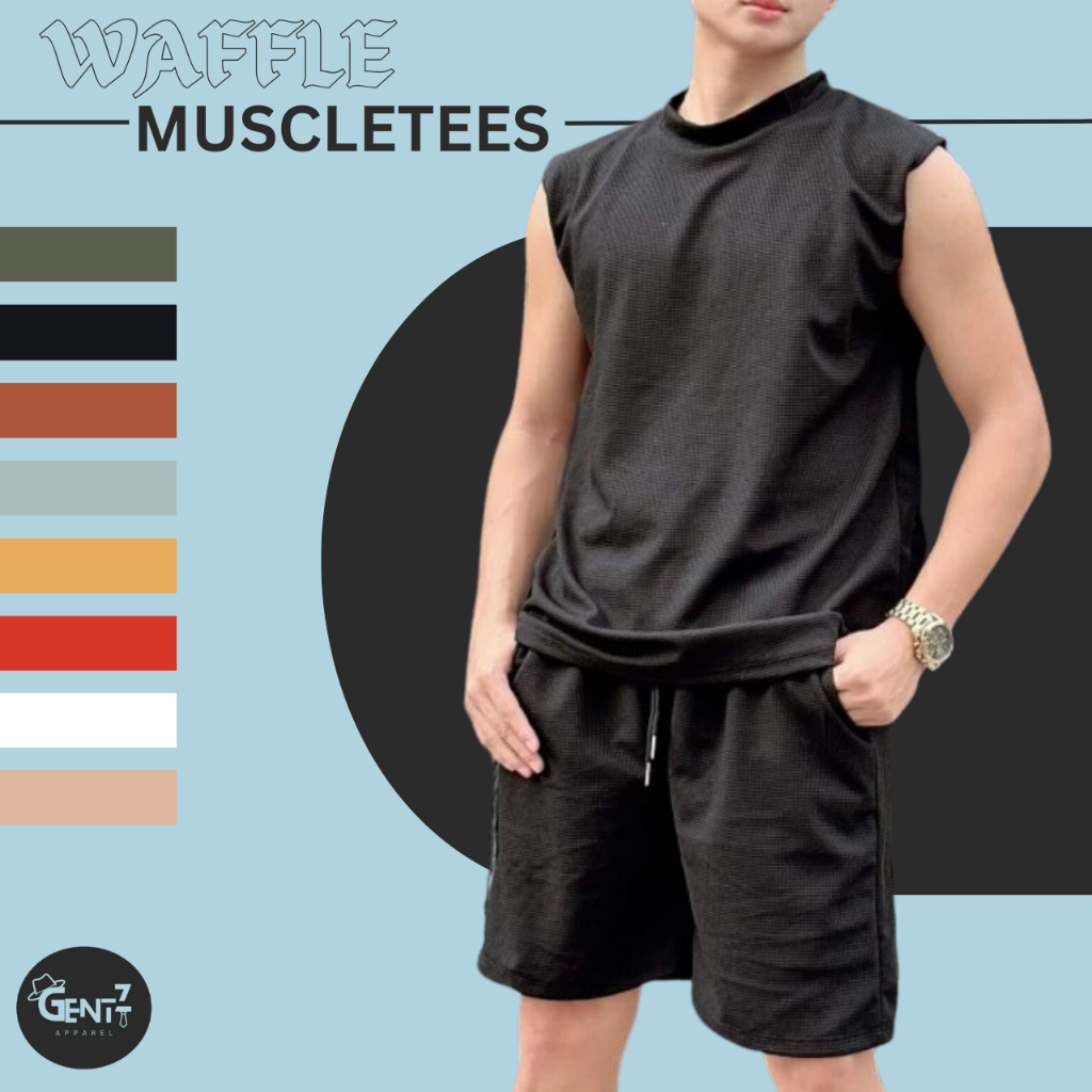 Waffle Muscletees Plain Sando Terno Casual Outfit for Men | Shopee ...