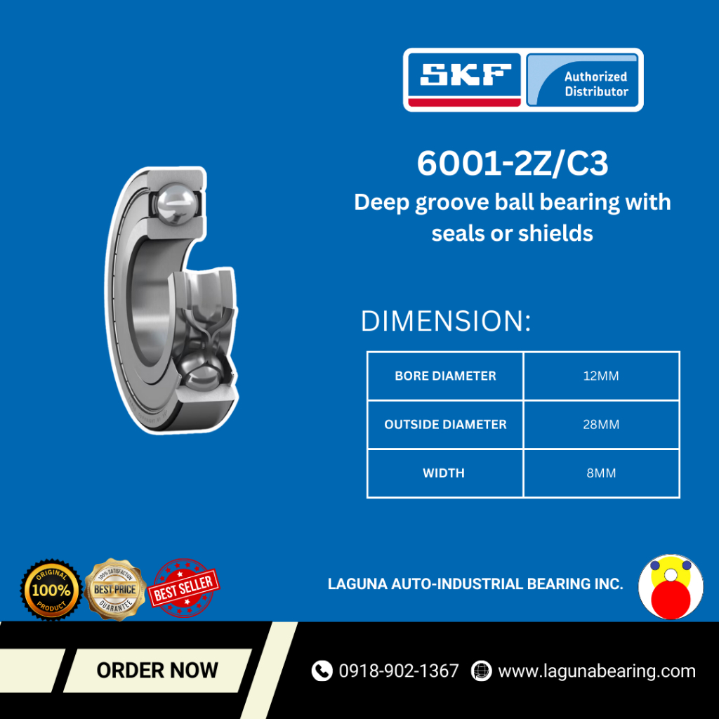 SKF 6001-2Z/C3 Deep groove ball bearing with seals or shields | Shopee ...