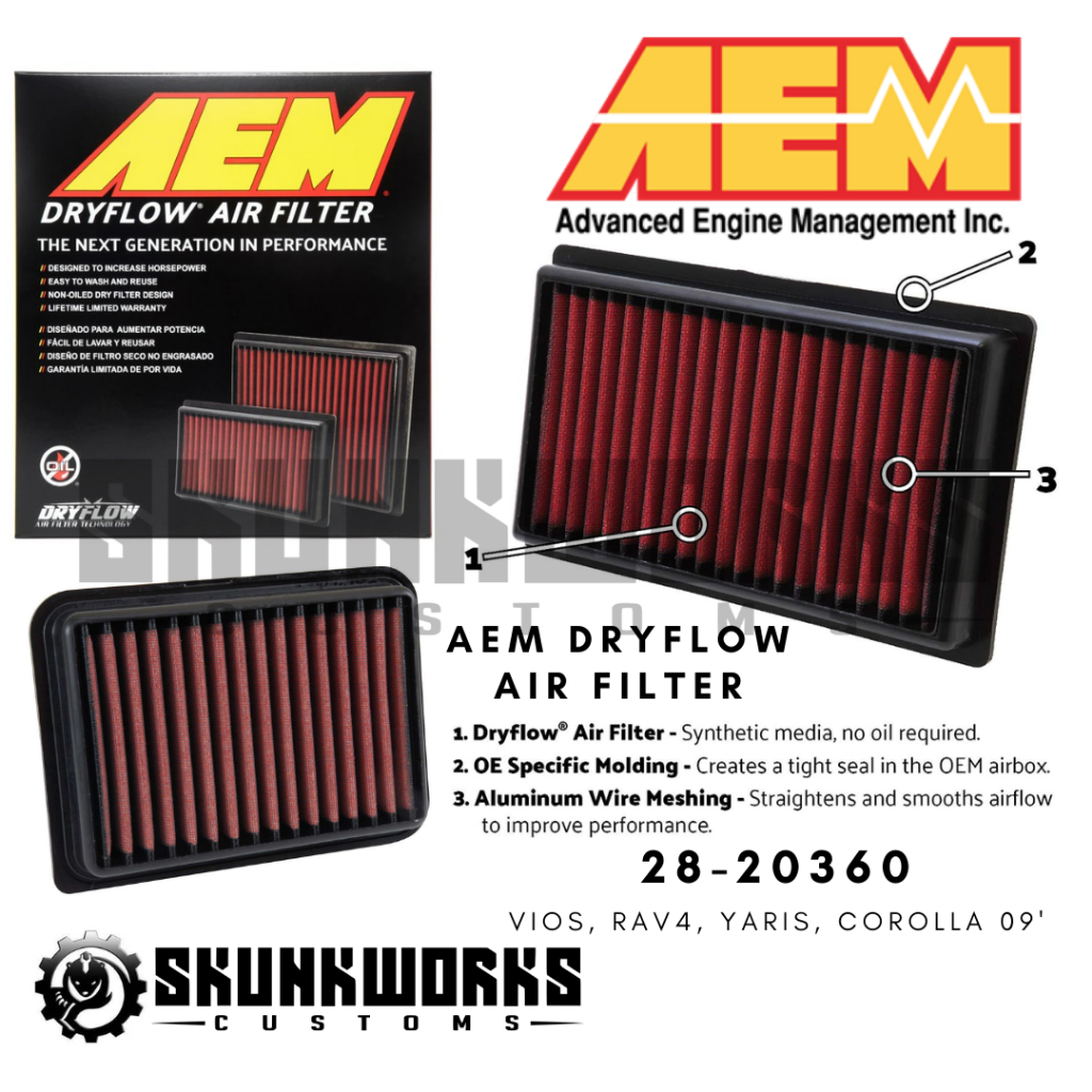 AEM DRY FLOW AIR FILTERS for TOYOTA, FORD, NISSAN, MITSUBISHI | Shopee ...