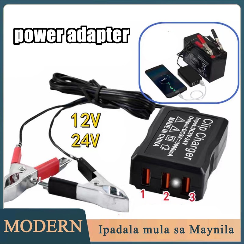 Clip charger DC12V24 to 5V 3USB charging port 3A | Shopee Philippines