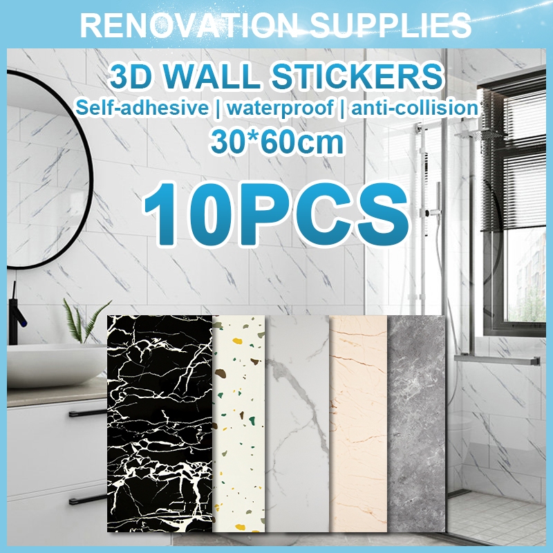 10pcs Marble Wallpaper adhesive Waterproof decor wall PVC 30×60cm ...