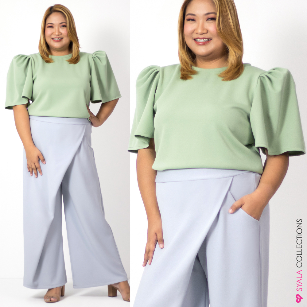 Maria Clara Green Top to Flapped Office Party Plus Sunday Wedding Gray ...