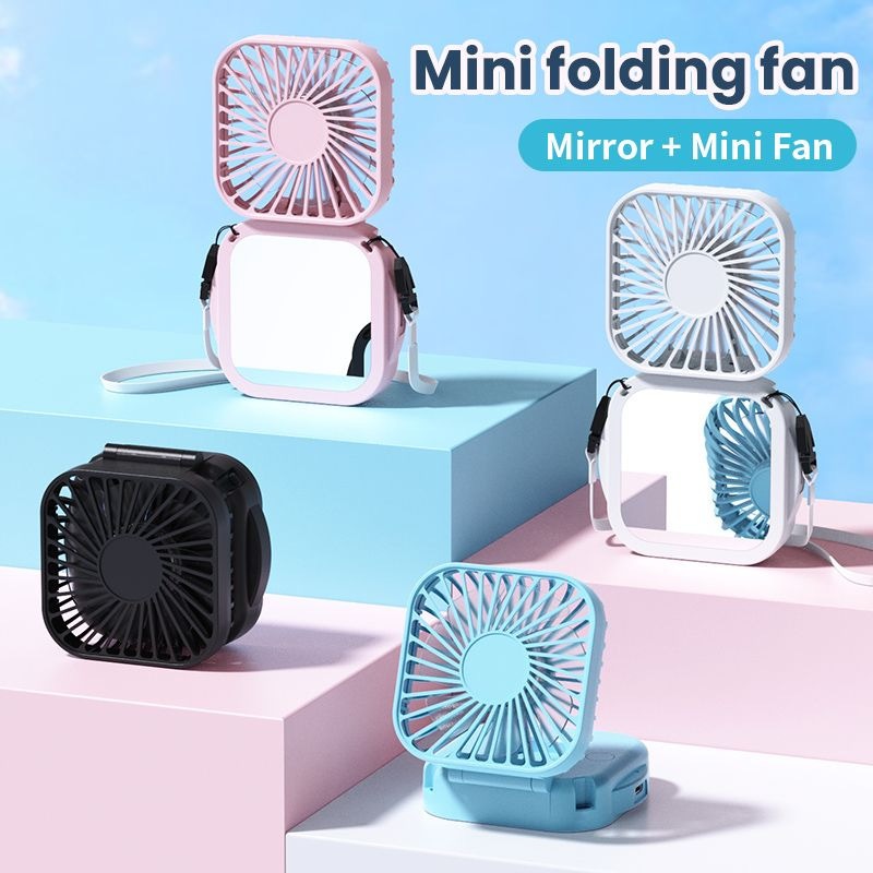 New Ultra-thin Folding Fan With Mirror Desktop Silent Charging Mini ...
