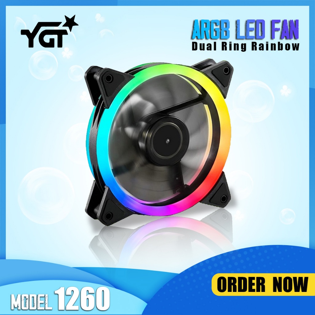 YGT 1260 RGB FAN DOUBLE RING LED Rainbow 120MM computer Case Chassis ...