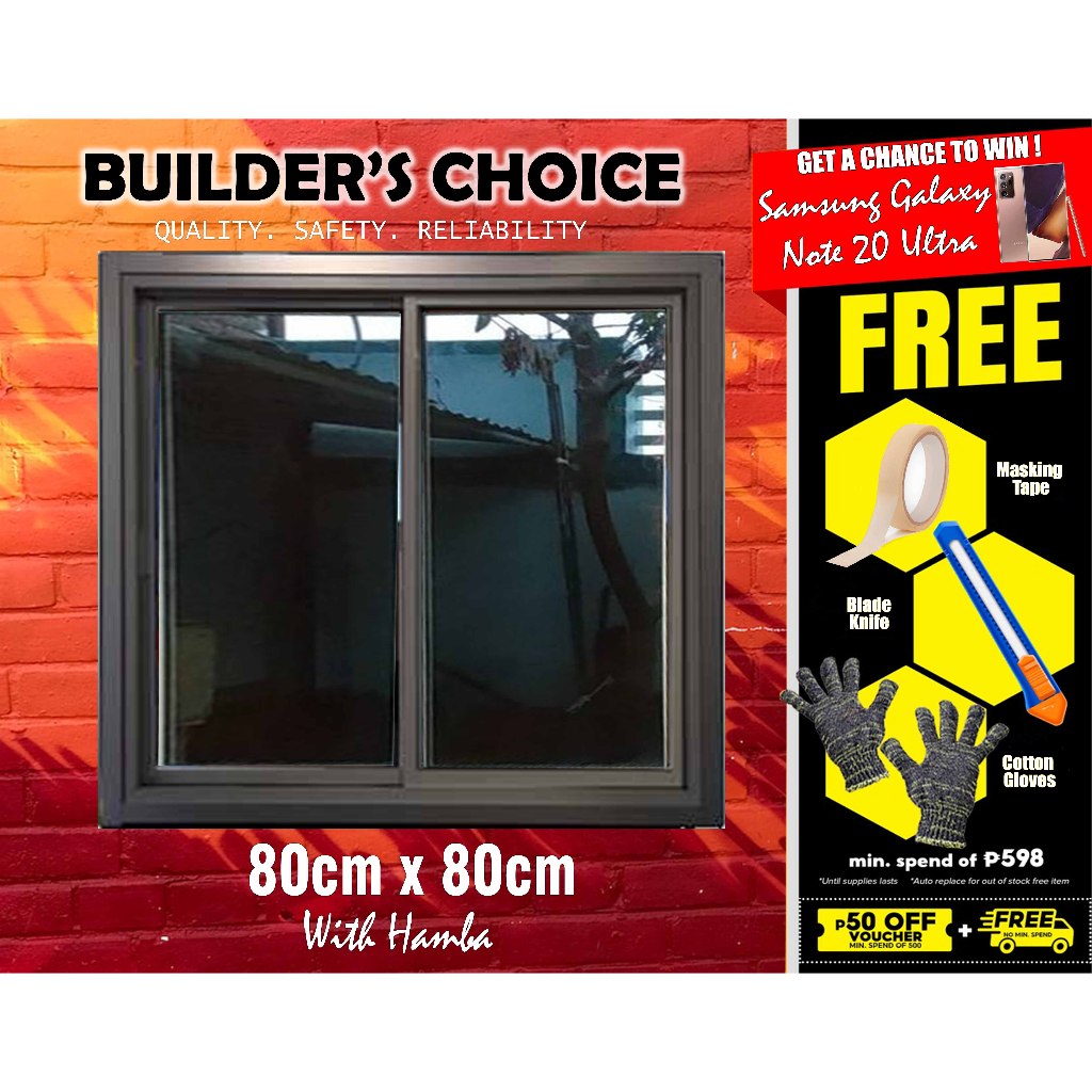 Sliding Window W80cm x H80cm Aluminum Window with HAMBA & Free Screen ...