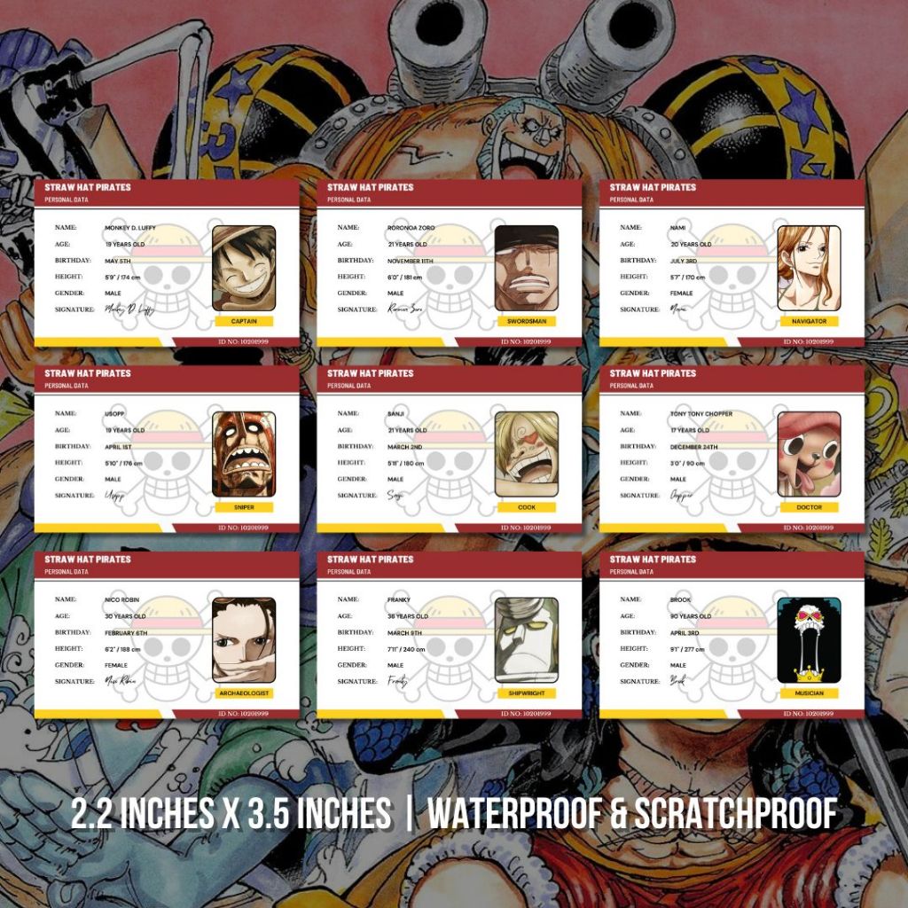 One Piece Straw Hat Pirates Anime ID Cards Profile Cards | Shopee ...