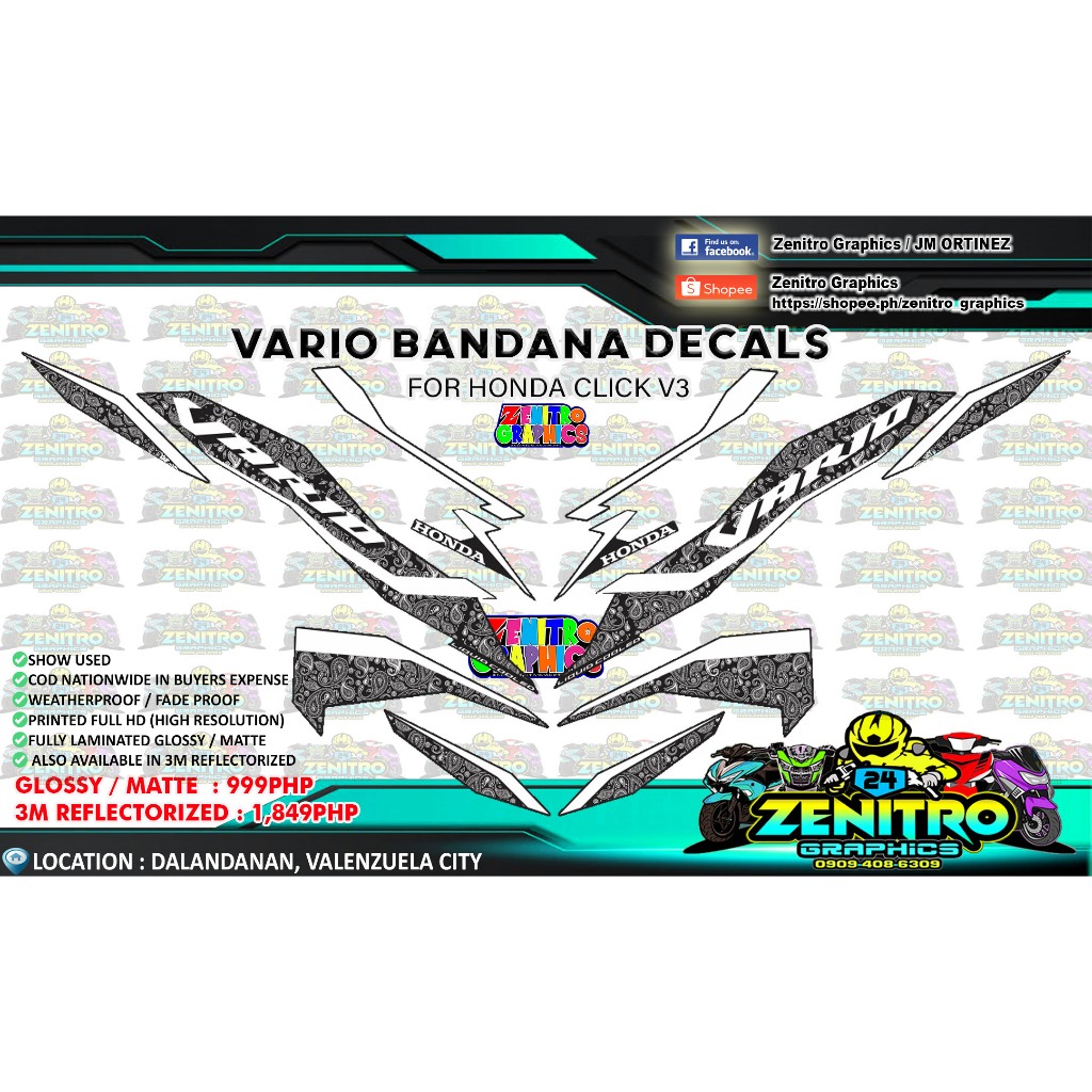 VARIO BANDANA DECALS FOR CLICK V3 ONLY (ZENITRO GRAPHICS DECALS ...